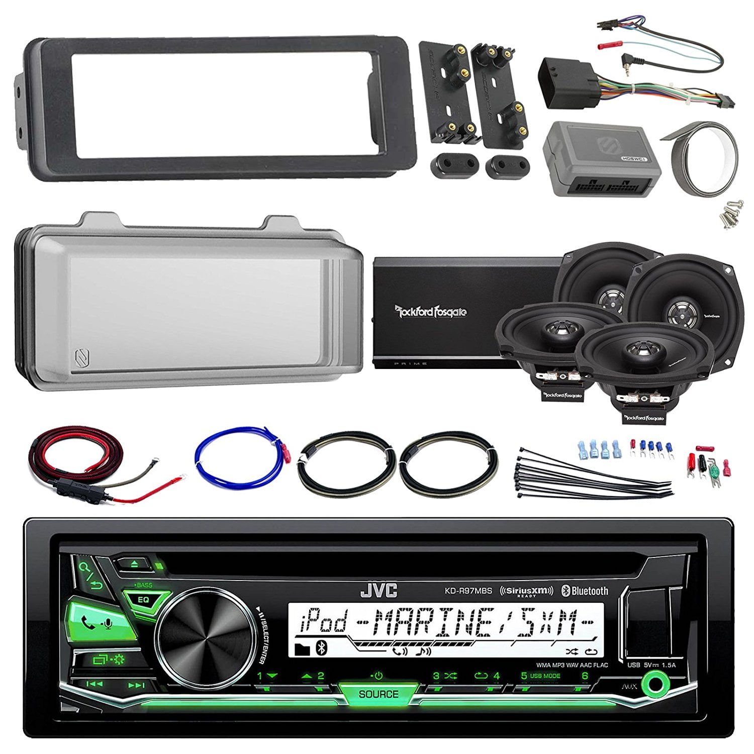 Harley Audio Package Of JVC KD-R97MBS Bluetooth CD MP3 Stereo Receiver ...
