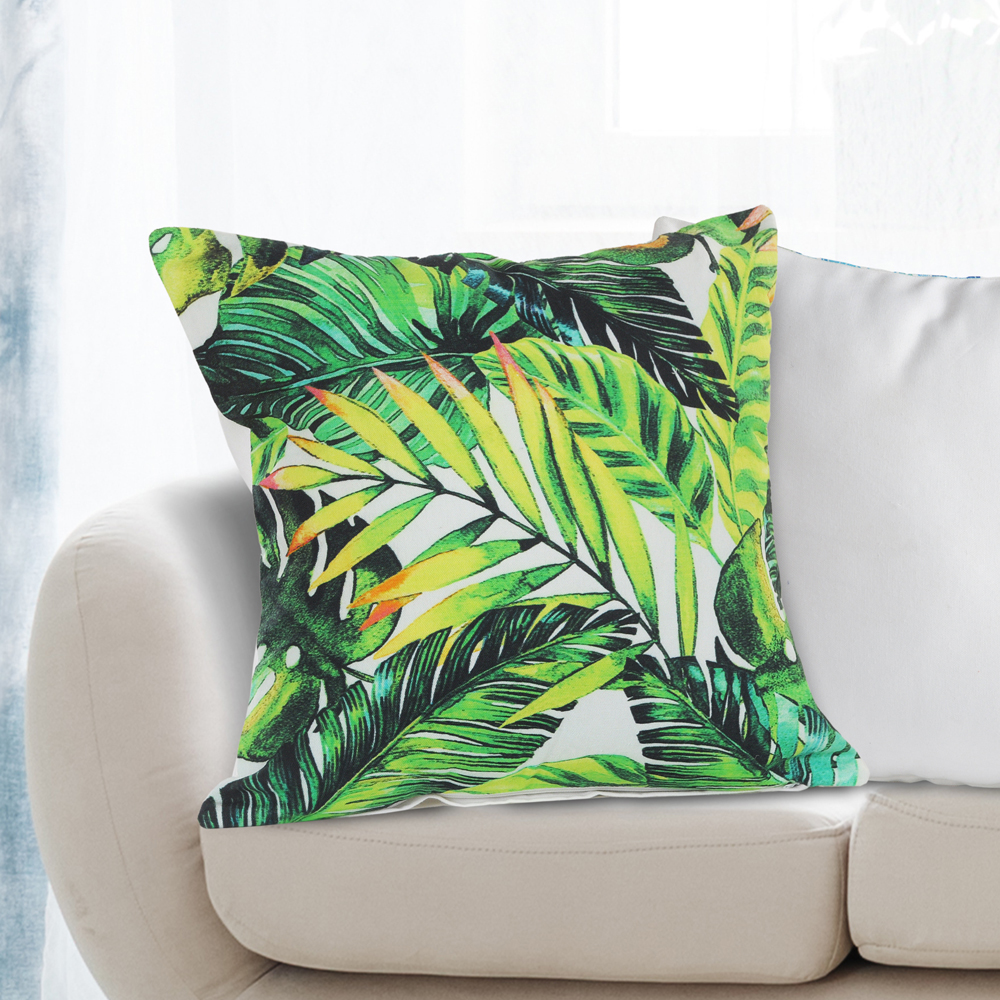 LR Home Bahama Green Tropical Palm Leaves Cotton Throw Pillow 18 inch ...