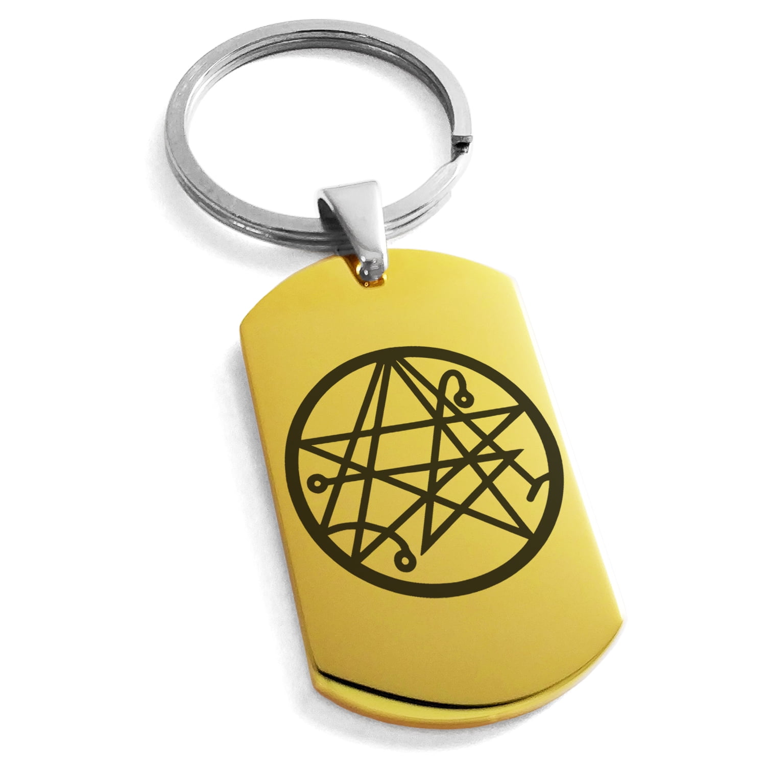 Stainless Steel Necronomicon Talisman Rune Engraved Dog Tag Keychain ...
