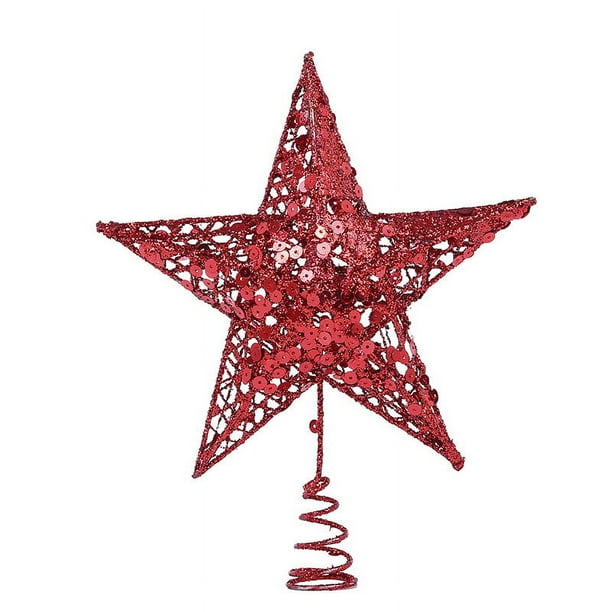 Glittered Christmas Tree Topper Red Metal 6 inches Christmas Treetop ...