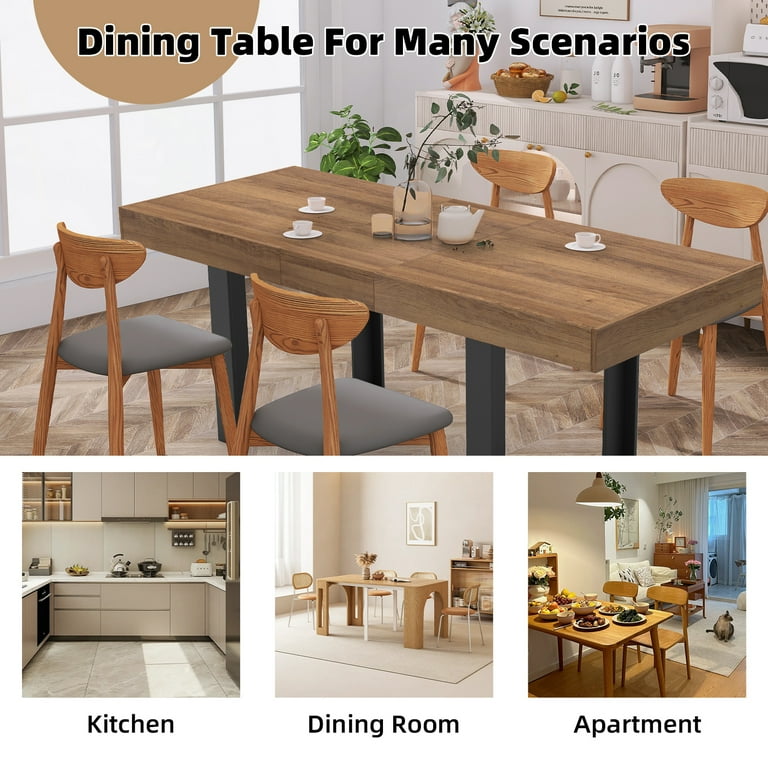 Coewske 63 79 Wooden Extendable Dining Table Modern Rustic Kitchen Expanding Table Walnut