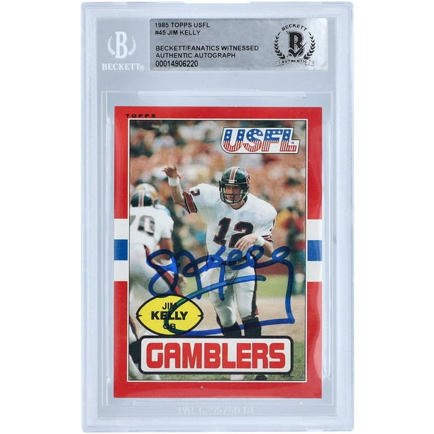 Jim Kelly Houston Gamblers Autographed 1985 Topps USFL #45 Beckett ...