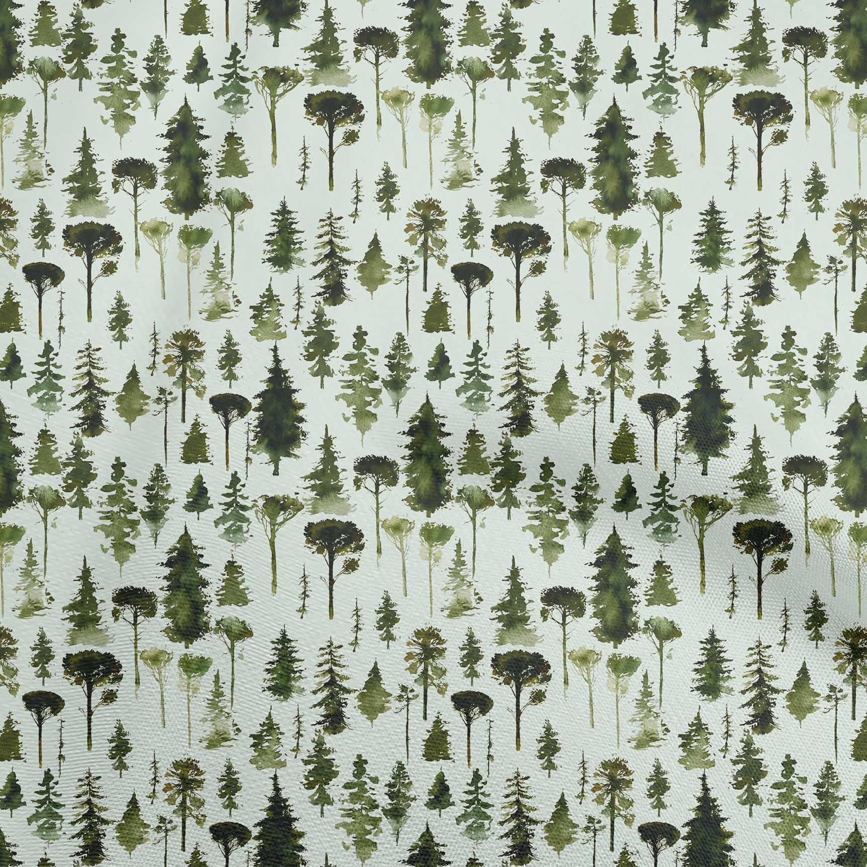 oneOone Cotton Poplin Forest Green Fabric Tree Sewing Material Print ...