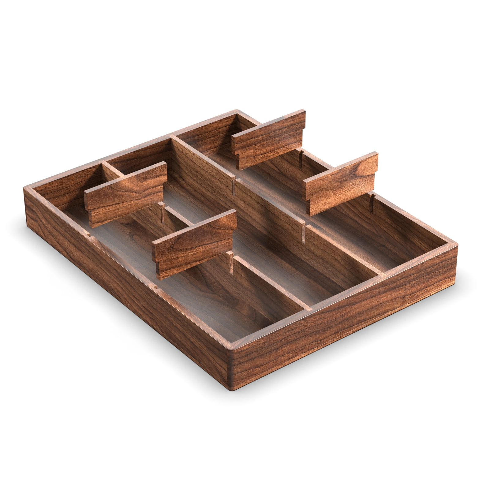 OLETNY Desk Drawer Organizer Tray, 7 Slots Black Walnut Drawer Dividers ...