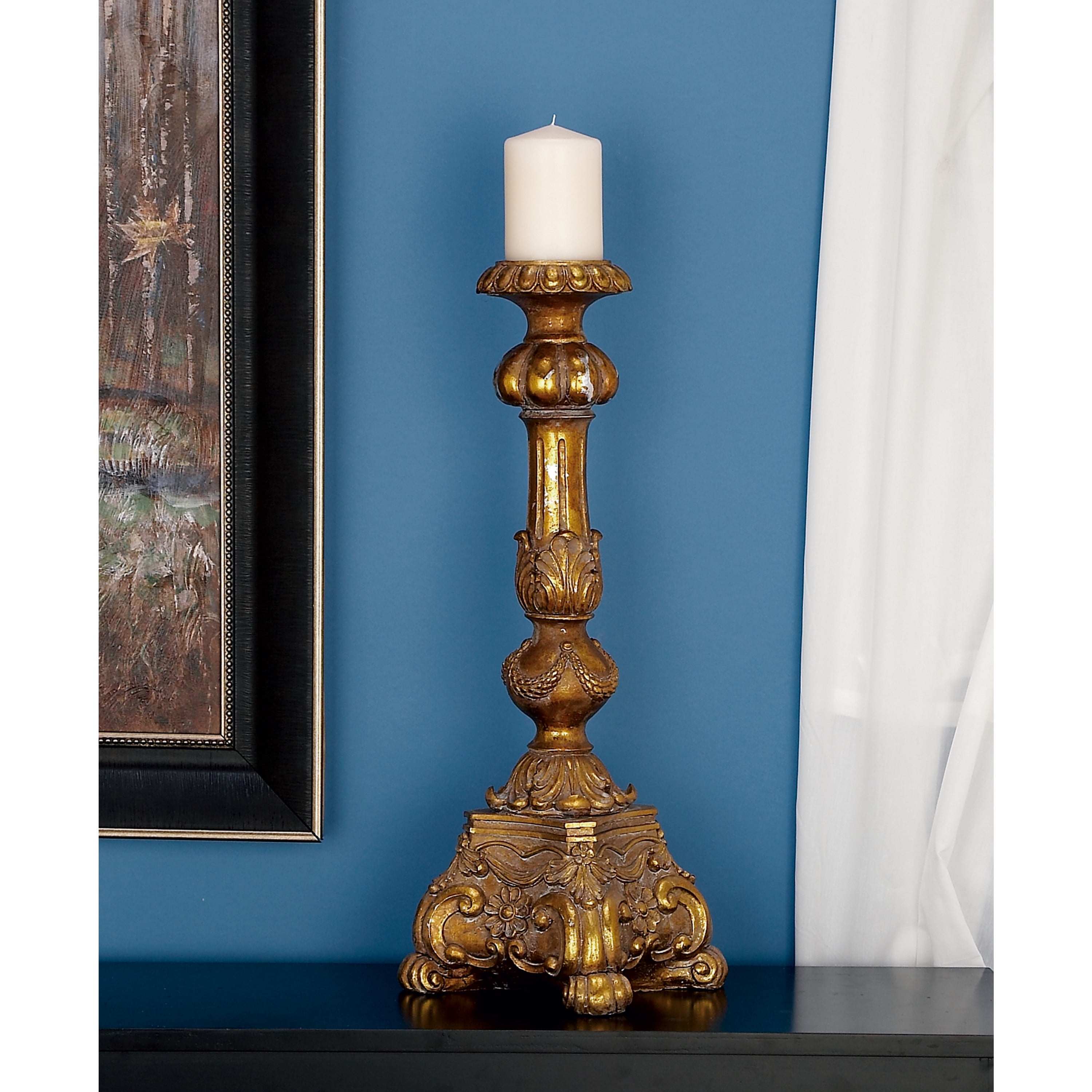 DecMode Gold Polystone Tall Standing Candle Holder - Walmart.com