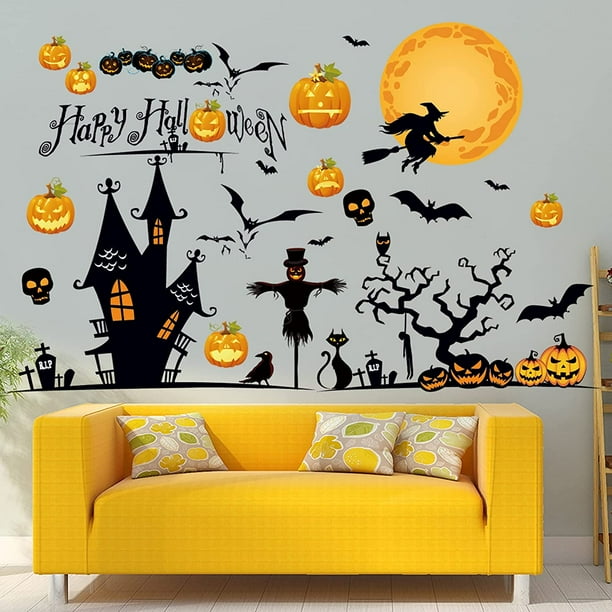 HTAIGUO Happy Halloween Wall Stickers, Removable Spooky Wall Decals ...
