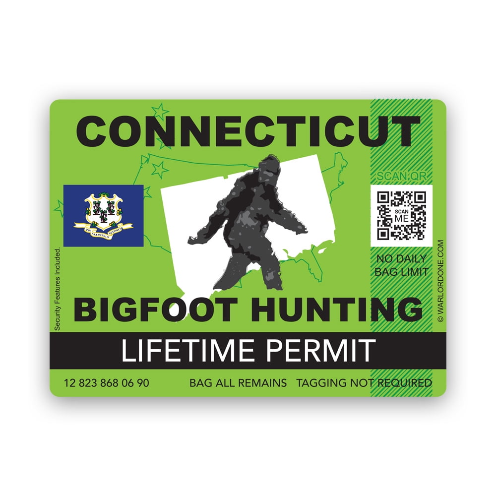 Connecticut Bigfoot Hunting Permit Sticker Decal - Self Adhesive Vinyl ...