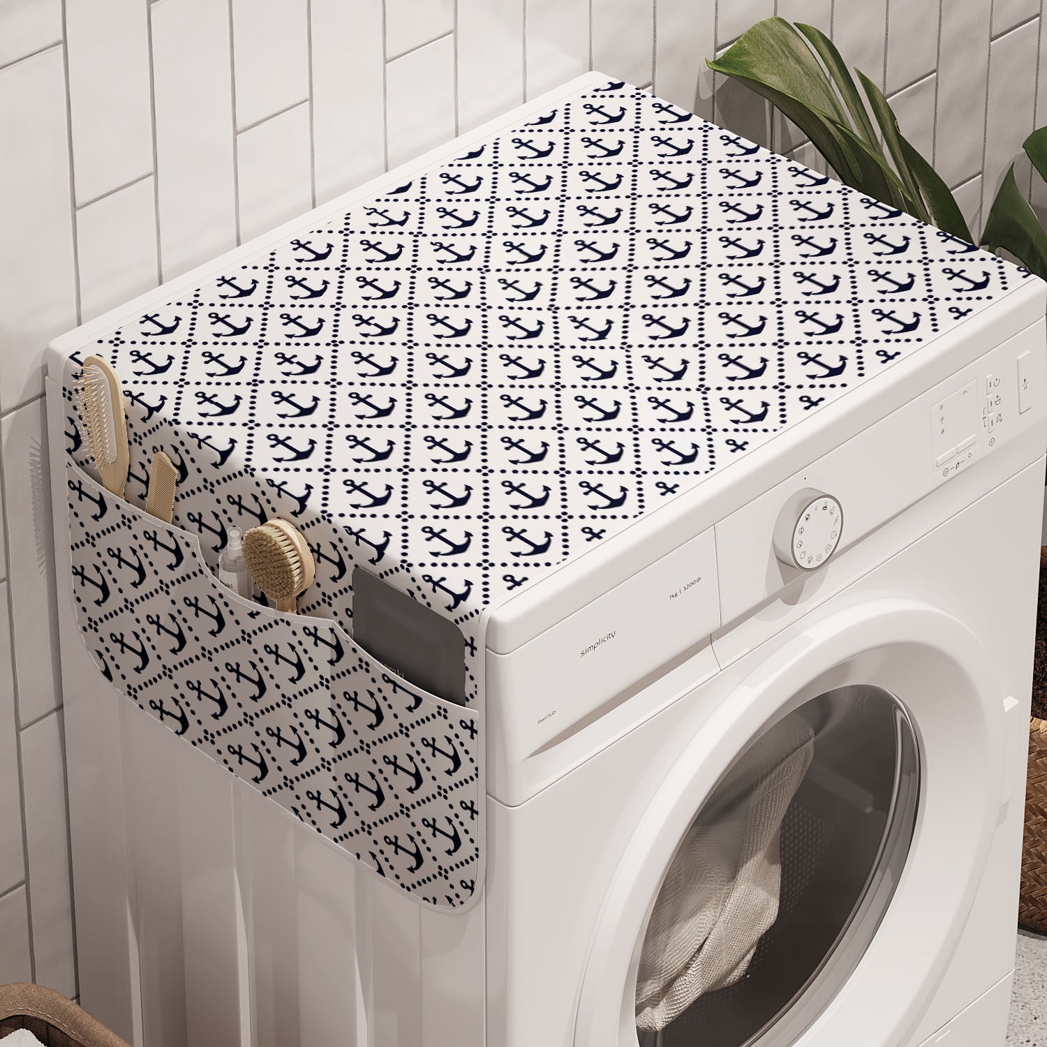 Geometric Washing Machine Organizer, Dotted Frames Anchors Pattern Chevron Style Zigzags ...