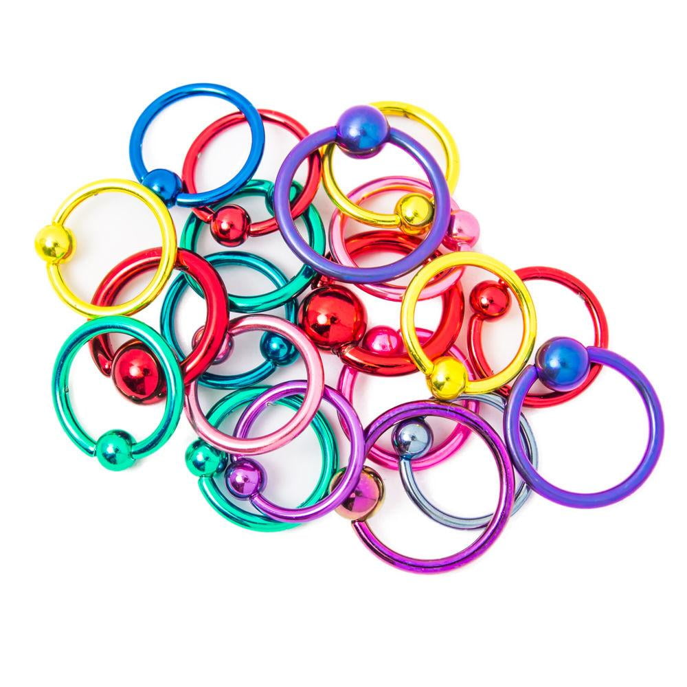 10 Micro Captive Bead Rings - Anodized Titanium 14ga/16ga - Lip, Ear ...