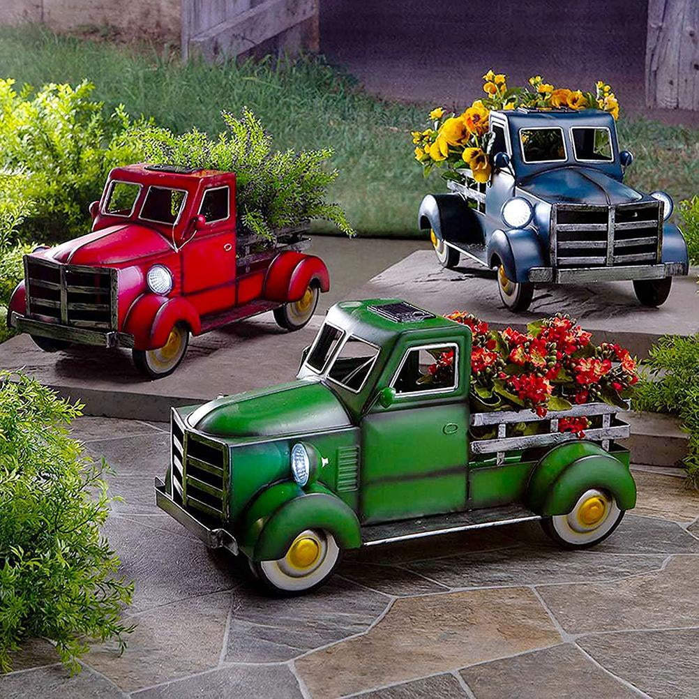 Worallymy Solar Flower Pot Powered Decorative Pickup Truck Planter ...