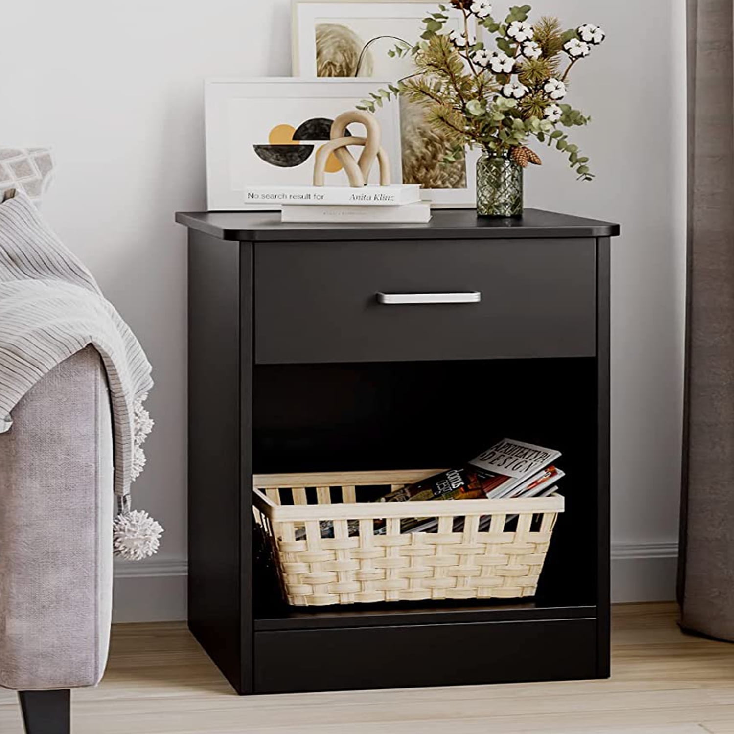 UWR-Nite Small Bed Matching Wood Nightstand, 2-Tier Side Table with ...