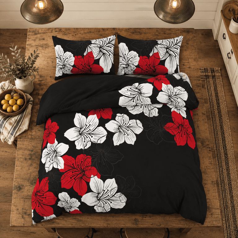 Red King Size 3 Piece Floral Boho Microfiber Comforter Bedding Set ...