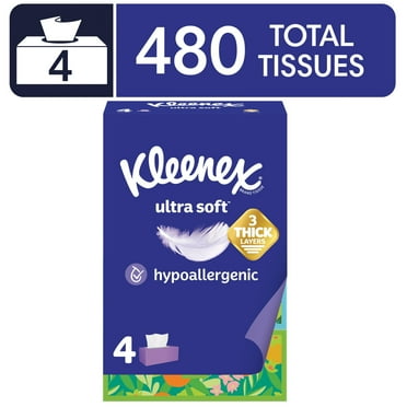 ( 2 Pack )Kleenex Ultra Soft Facial Tissues, 4 Cube Boxes, 60 Tissues per Box, 3-Ply - Walmart.com