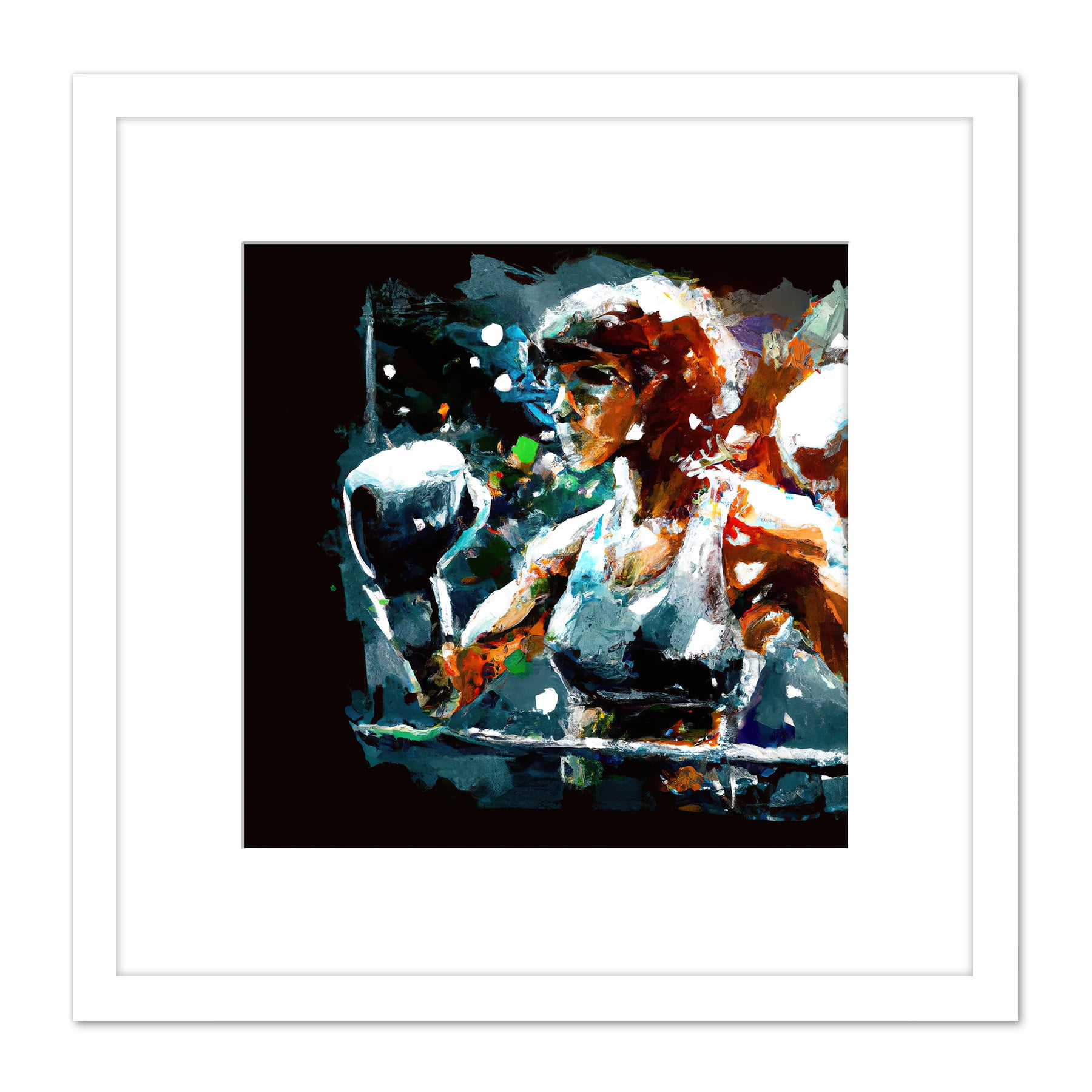 Female Boxing Action Painting Boxing Ring Gloves Square Wooden Framed ...