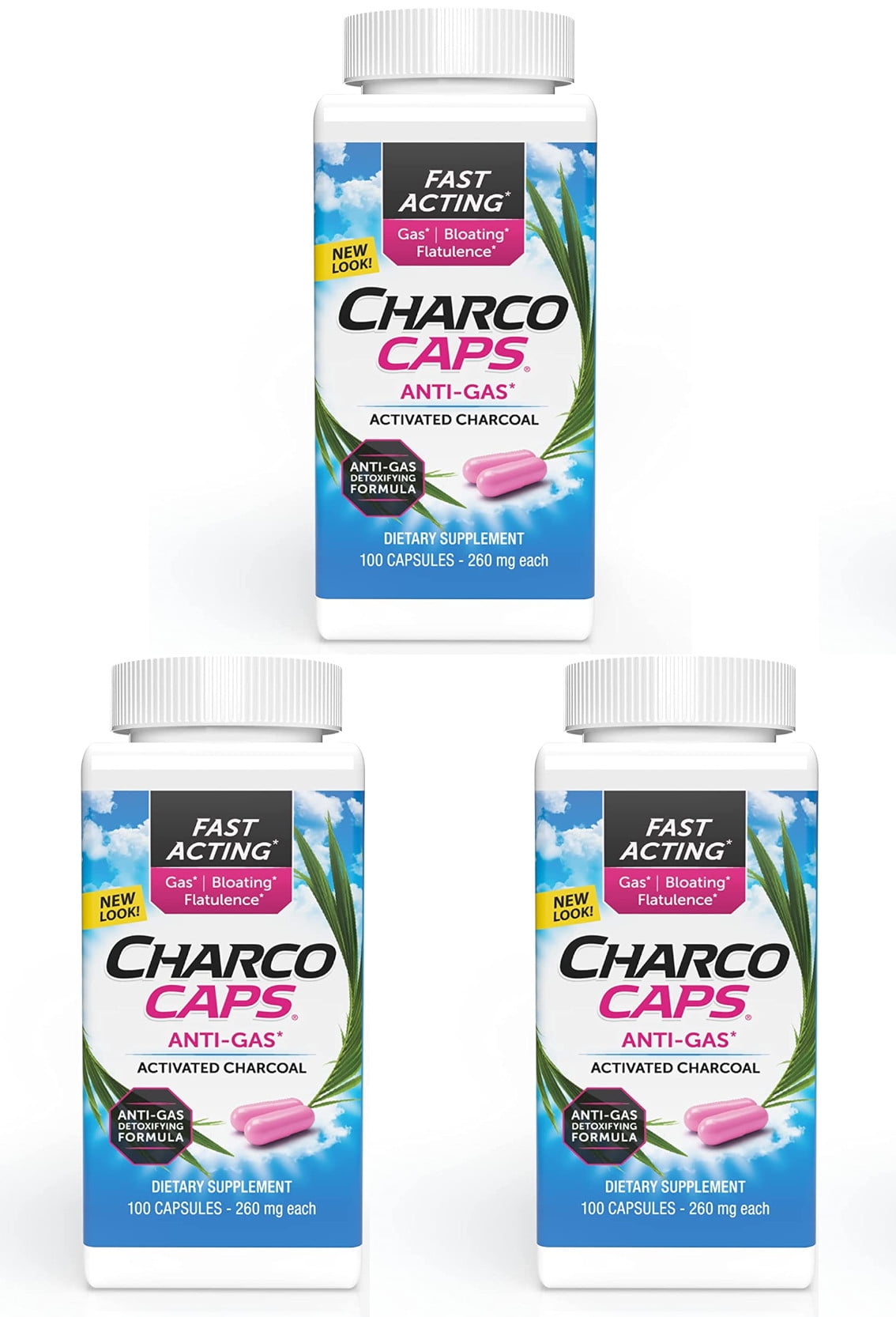 CharcoCaps Anti-Gas Formula Capsules 100 ea (Pack of 3) - Walmart.com