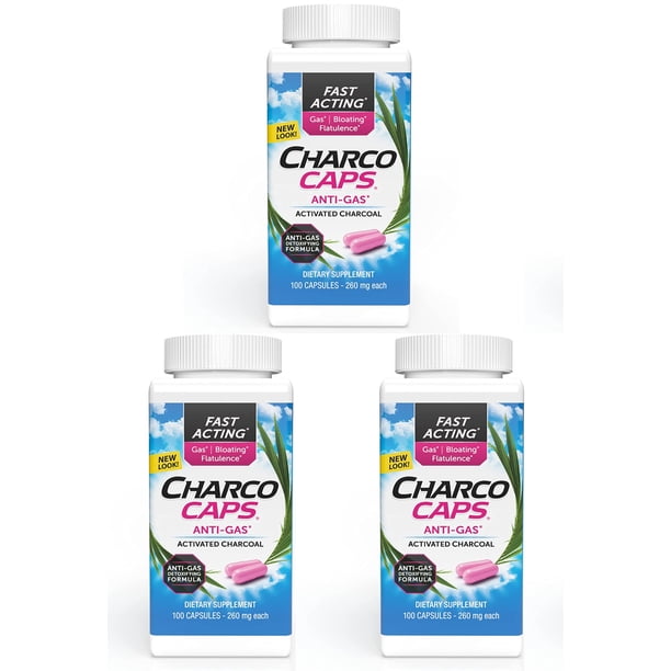 CharcoCaps Anti-Gas Formula Capsules 100 ea (Pack of 3) - Walmart.com