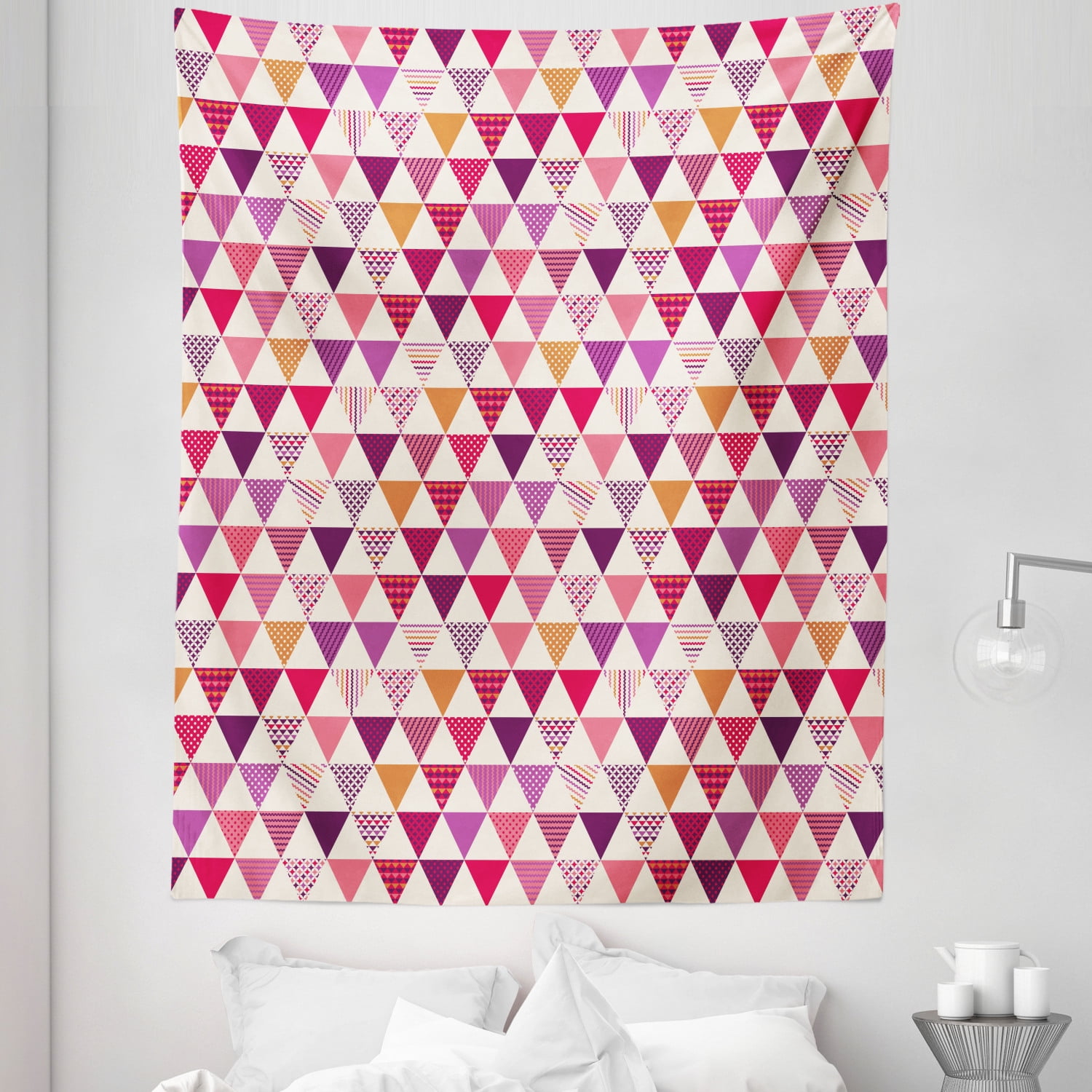 Pink Tapestry, Geometric Triangle Patterns with Polka Dots Lines Zig ...