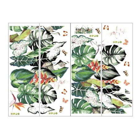 mmirethe 4 Pieces Green Plants Wall Decals Removable Stickers Plant TV ...