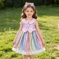 Bainana Girls Rainbow Print Summer Dresses Sleeveless Crew Neck Bow ...