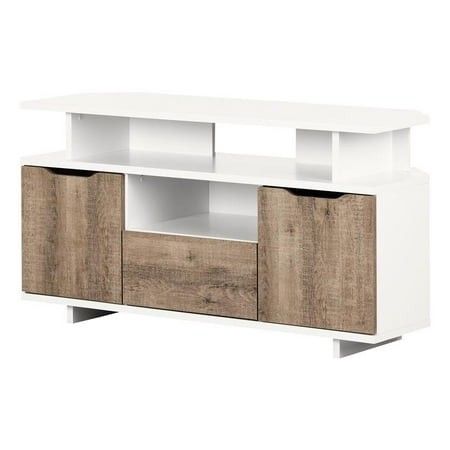 South Shore Reflekt Corner TV Stand in Pure White and Weathered Oak ...