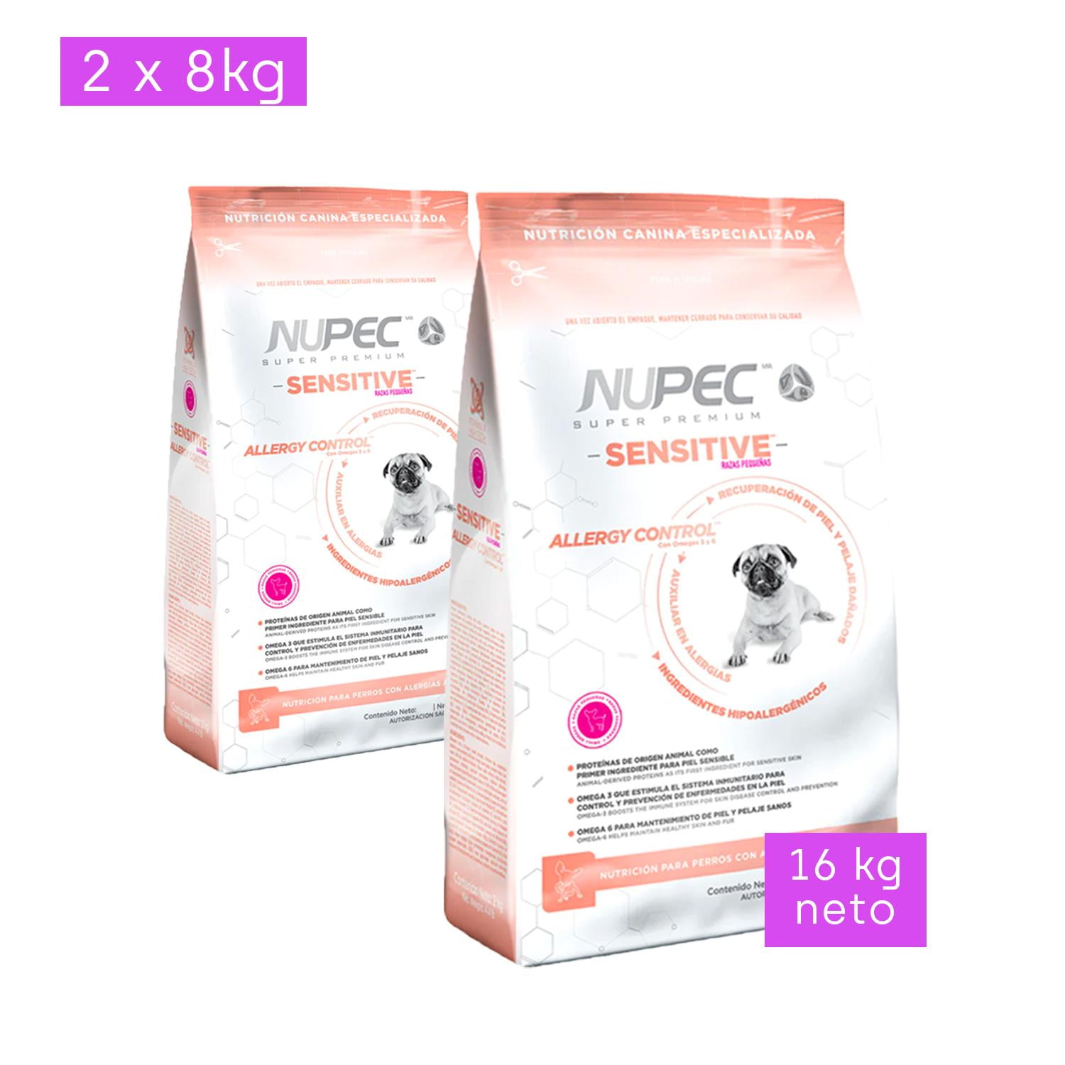 Pack Alimento para perro Nupec Sensitive Razas Pequeñas de 16Kg (2 de ...