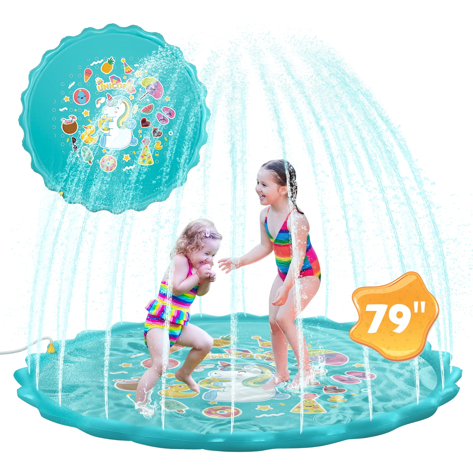 Hommie Splash Water Pad, 79 inch Inflatable Sprinkler Mat Toy for Kids ...