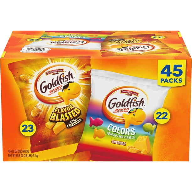 Goldfish Crackers, Cheddar Colors and Flavor Blasted Xtra Cheddar Crackers, 45 Ct Variety Pack ...