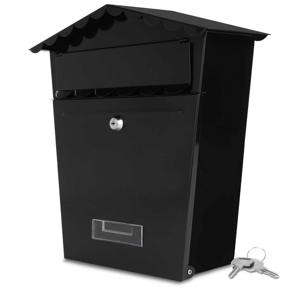 SereneLife Small Black Steel and Metal Locking Wall-Mounted Mailboxes ...