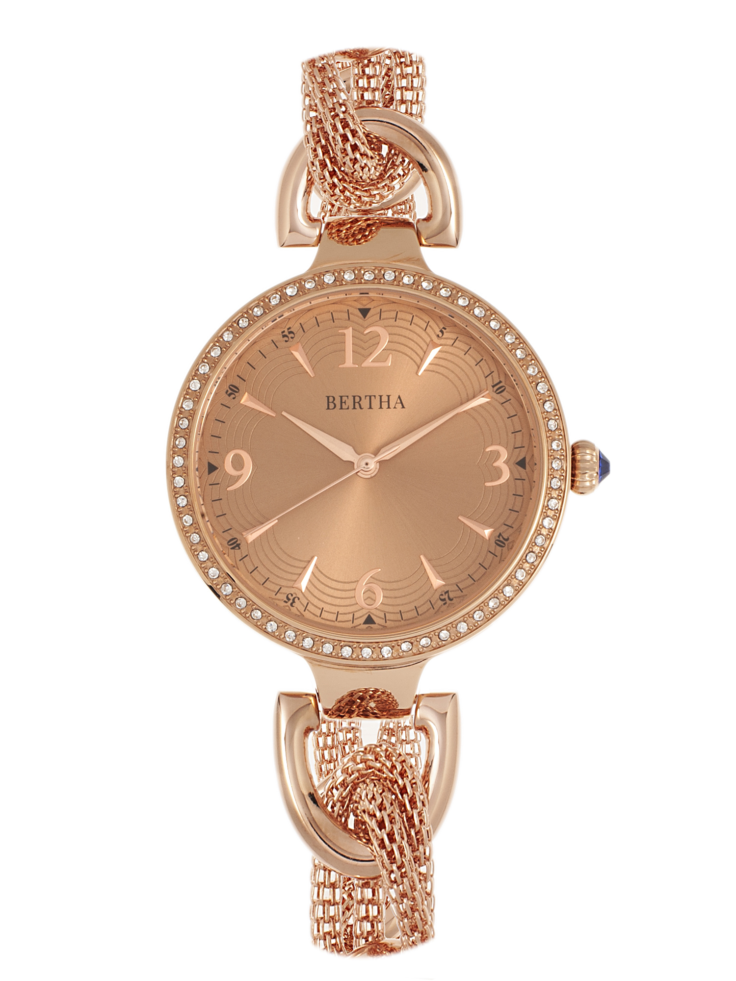 Bertha Sarah Chain-Link Watch W/Hanging Charm - Rose Gold - Walmart.com