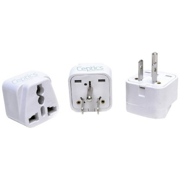 Ceptics Grounded Universal Plug Adapter for US (Type B) - 3 Pack ...