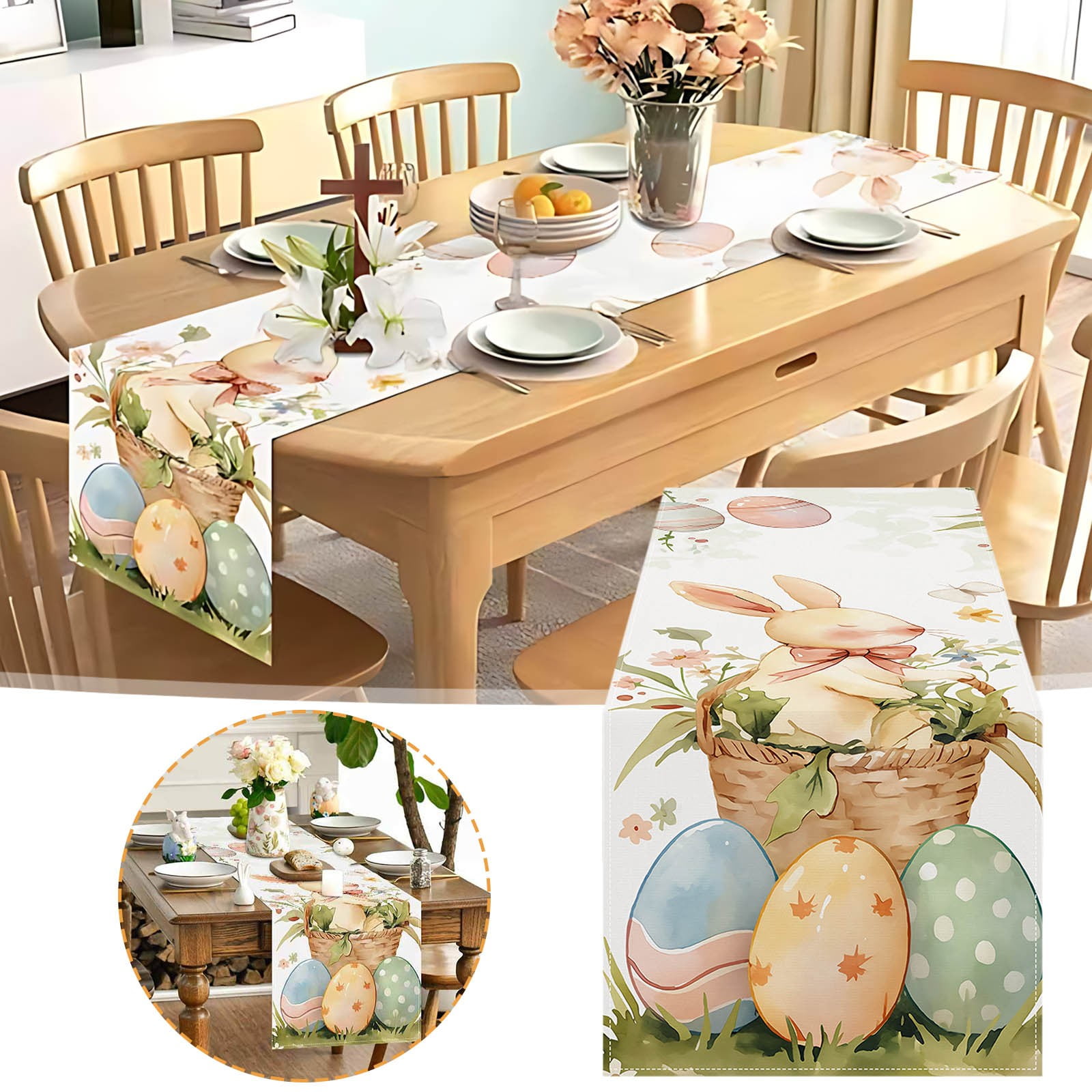 Click here for Boovnll Table Runner  Easter Bunny Table Flag Kitc... prices