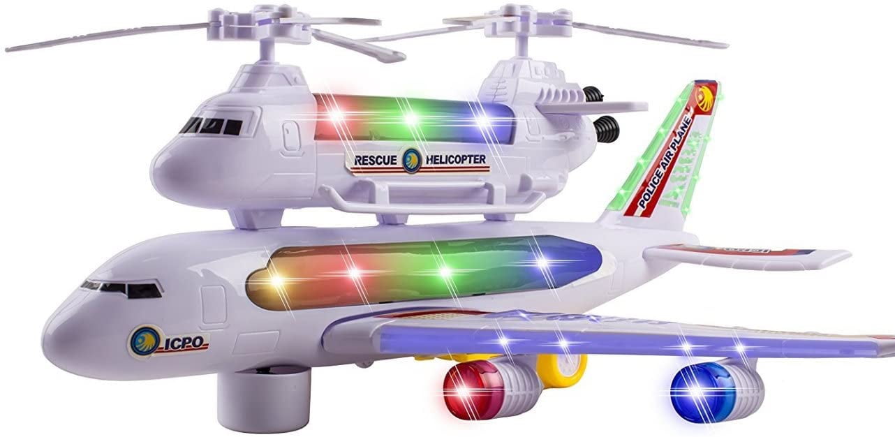 Joyabit Kids Airplane Toy with Attached Rescue Helicopter, 4D Lights ...