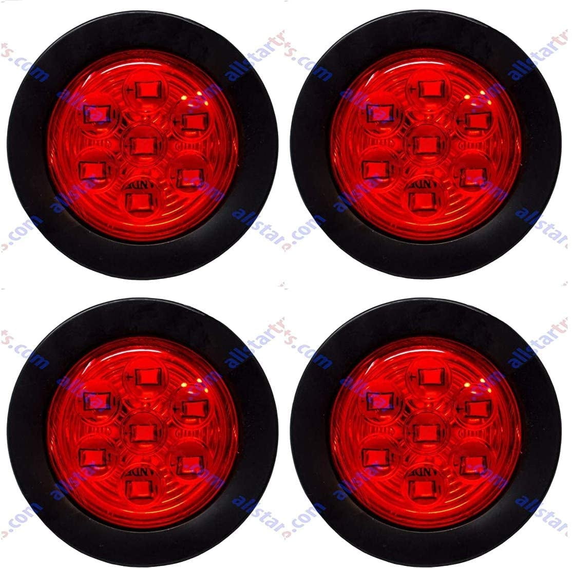 4 PC 2" Round LED Light Side Marker Clearance [7 LEDs] [Rubber Grommet ...