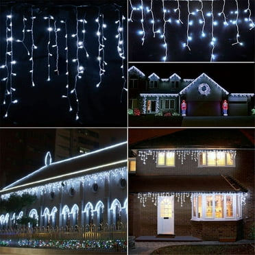 Set of 70 Blue and White Icicle Lights, LED Mini Ice Icicle Christmas ...