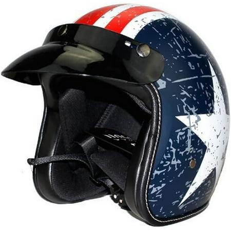 Retro Harley Open Face Motorcycle Helmet, Battle Scared Star Pattern ...