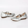 TOWED22 Women's Round Toe Bow Leather Ballet Flats, Silver Dress Shoes ...