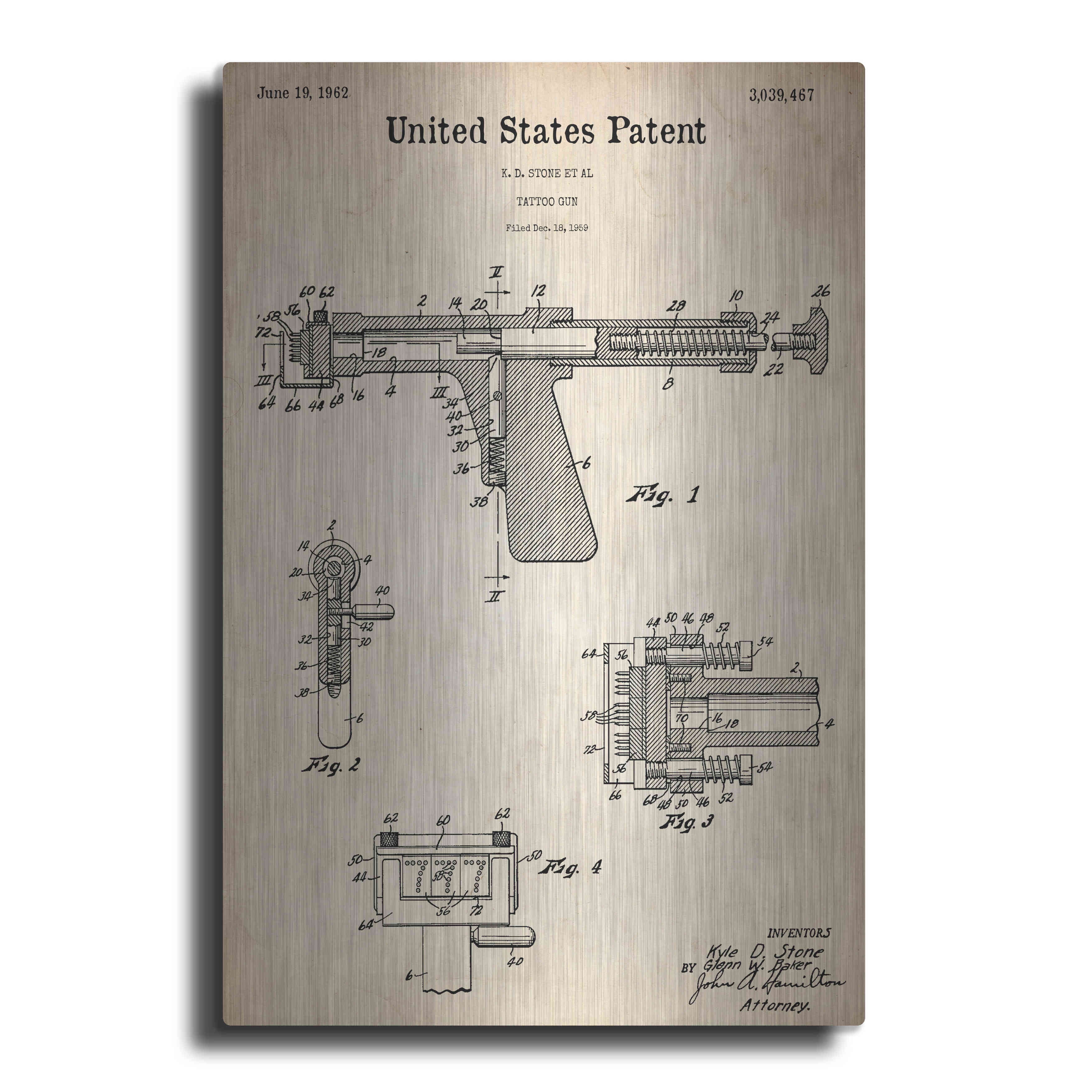 Luxe Metal Art 'Tattoo Gun Blueprint Patent Parchment,' Metal Wall Art ...