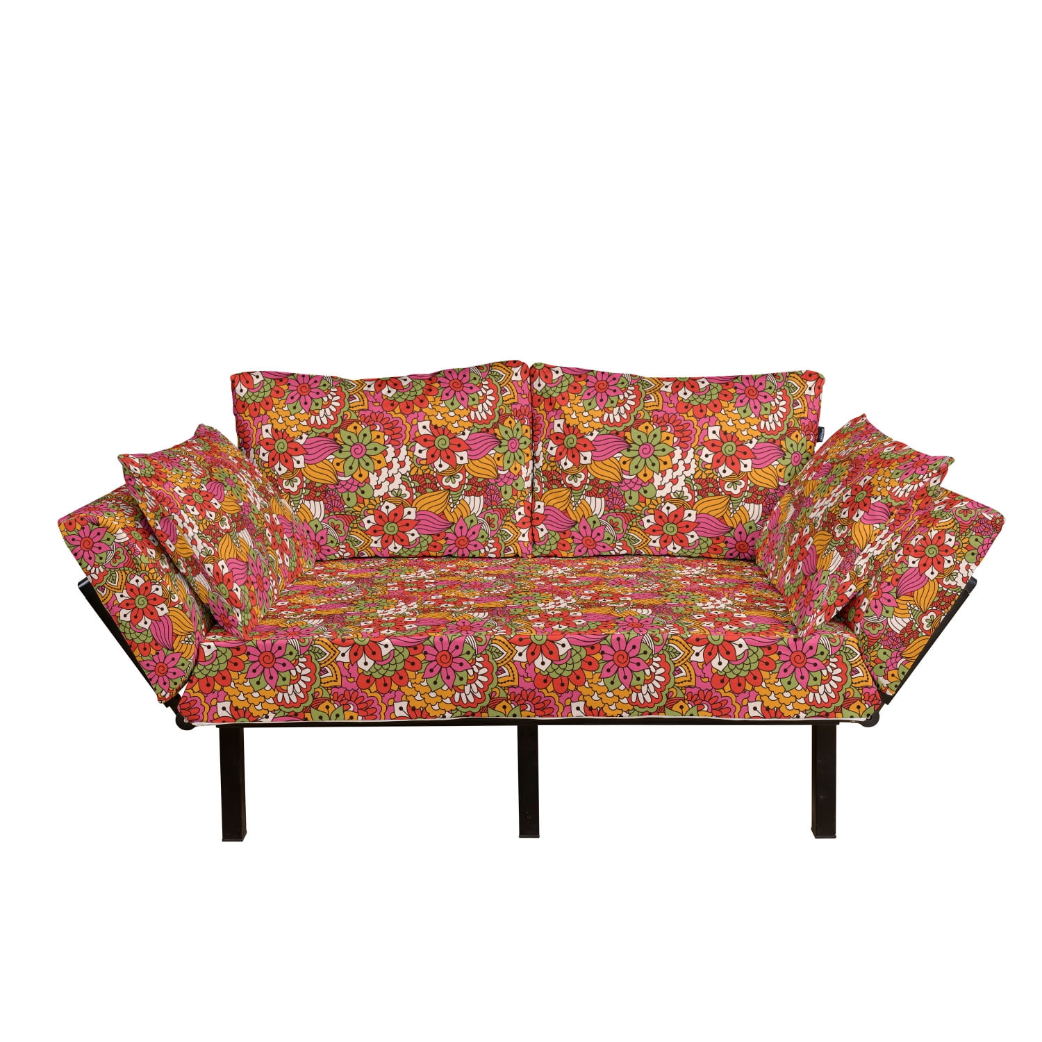 Colorful Futon Couch, Pattern with Floral Elements Vibrant Colored ...