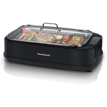 Indoor Smokeless Grill 1500W Electric Grill with Tempered Glass Lid ...
