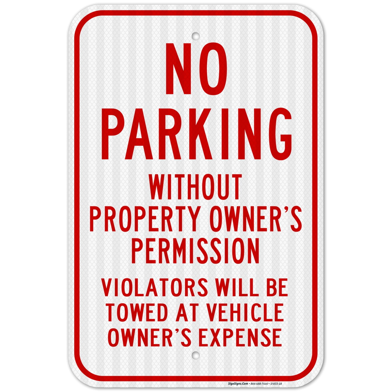 No Parking Without Property Owner's Permission Sign, - Walmart.com