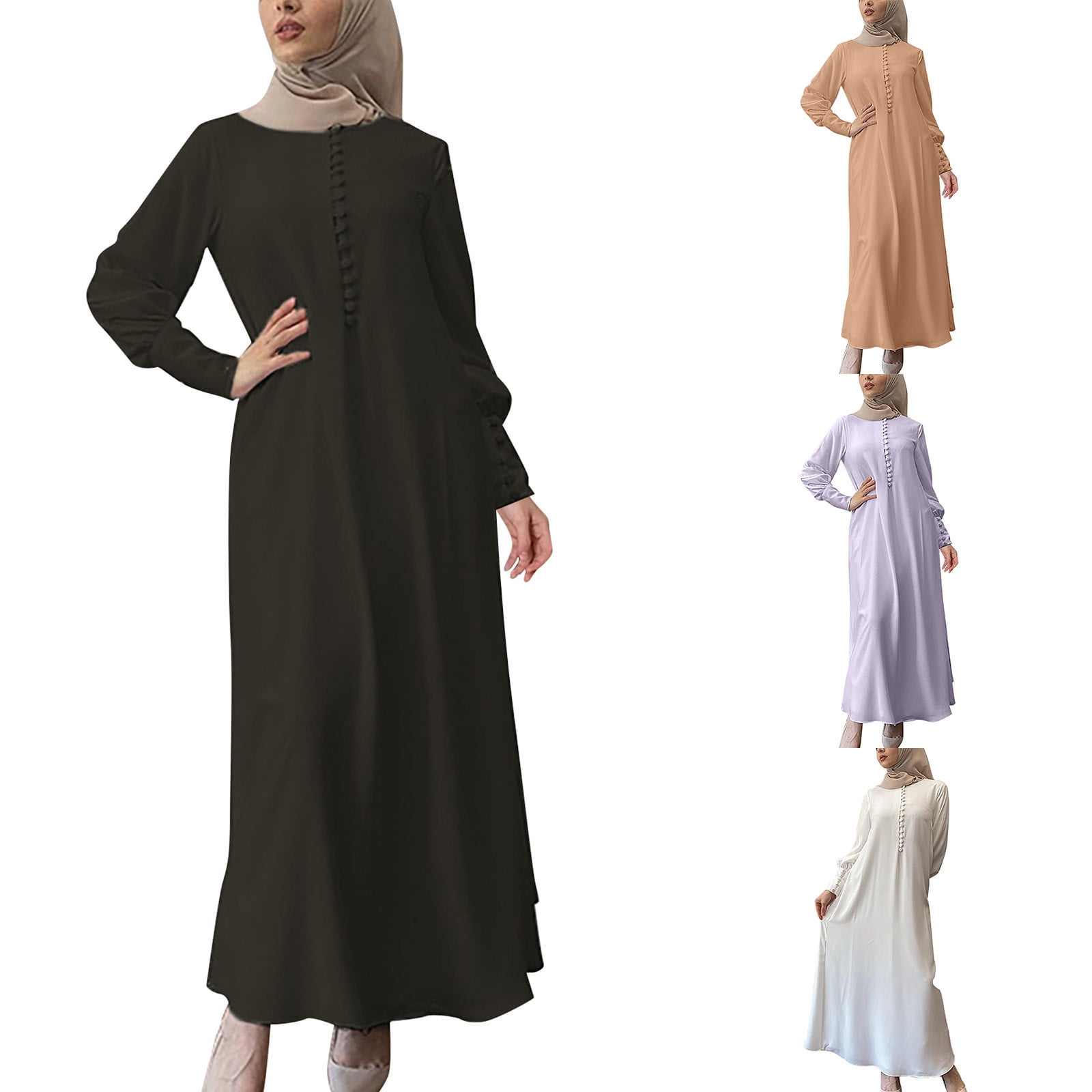 Womens Abaya Evening Gown Muslim Maxi Dress Solid Loose Fit Long ...