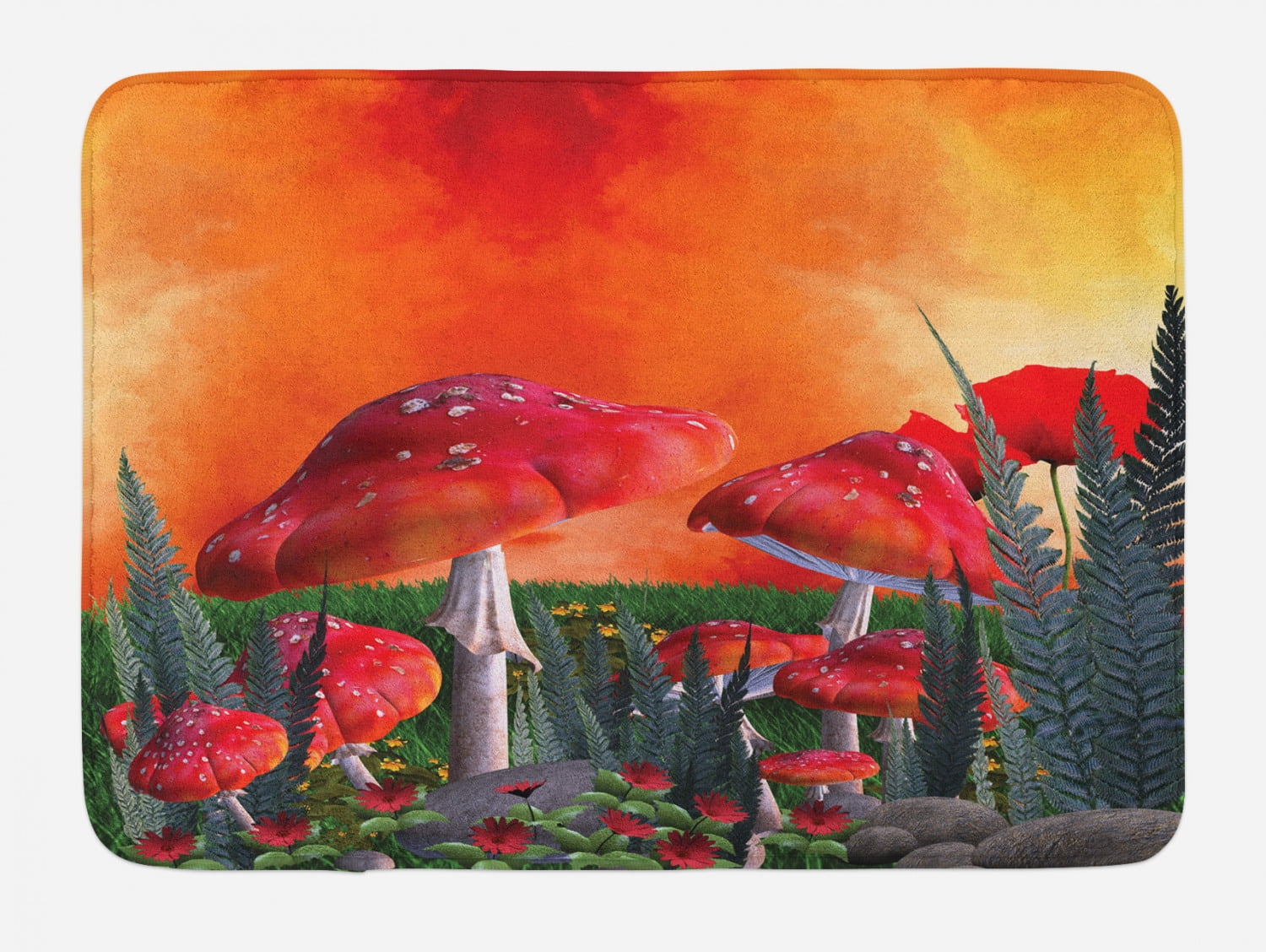 Mushroom Bath Mat, Mushrooms Magic Place Imaginary Clouds Clipart ...