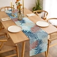 Blue Red Beige Palm Leaves Cotton Linen Table Runner Summer Botanical ...