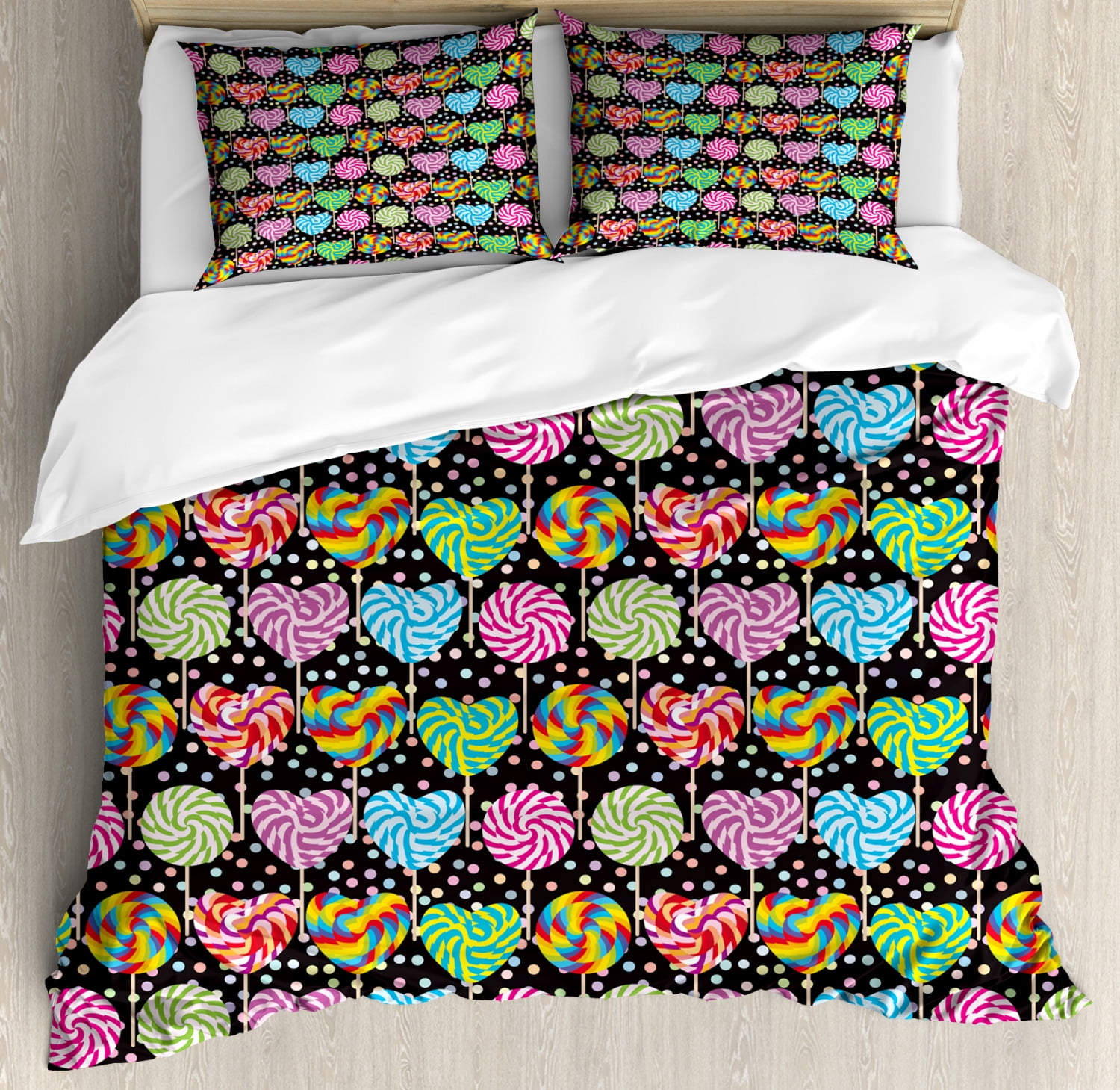 Dessert Duvet Cover Set Queen Size, Colorful Candy Lollipops Spiral ...