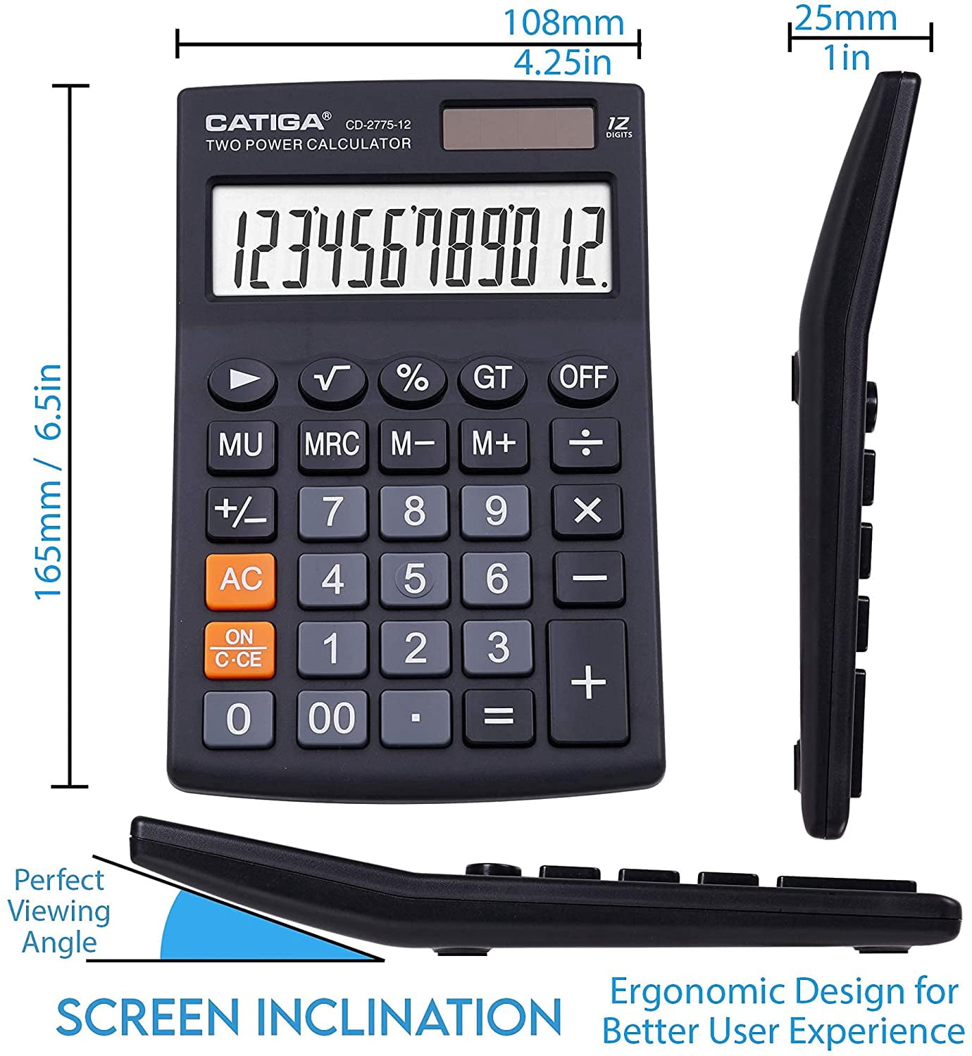 Desktop Calculator with 12 Digit LCD Display Screen, Home or Office Use ...