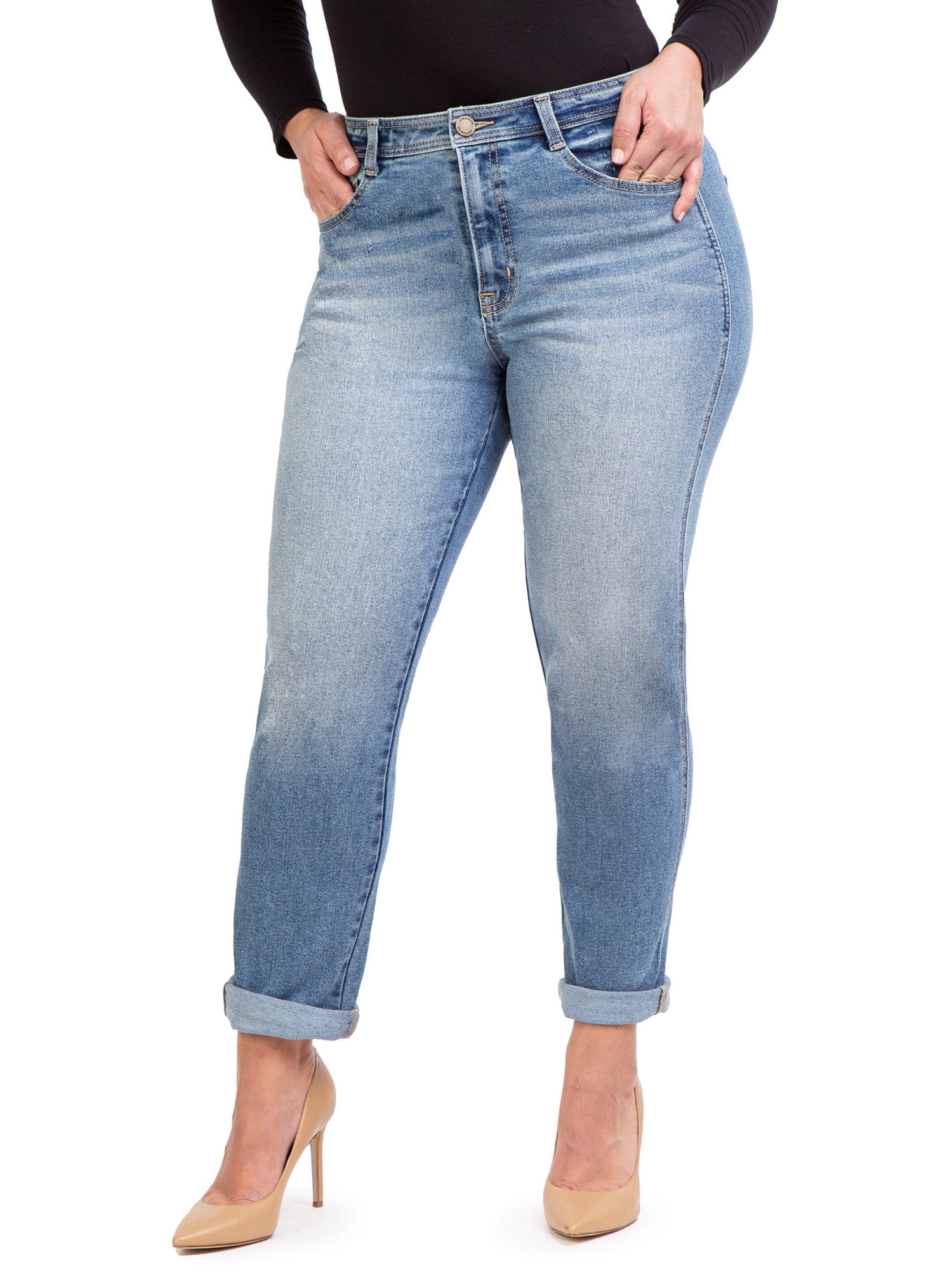 Jordache Womens High Rise Curvy Mom Jean