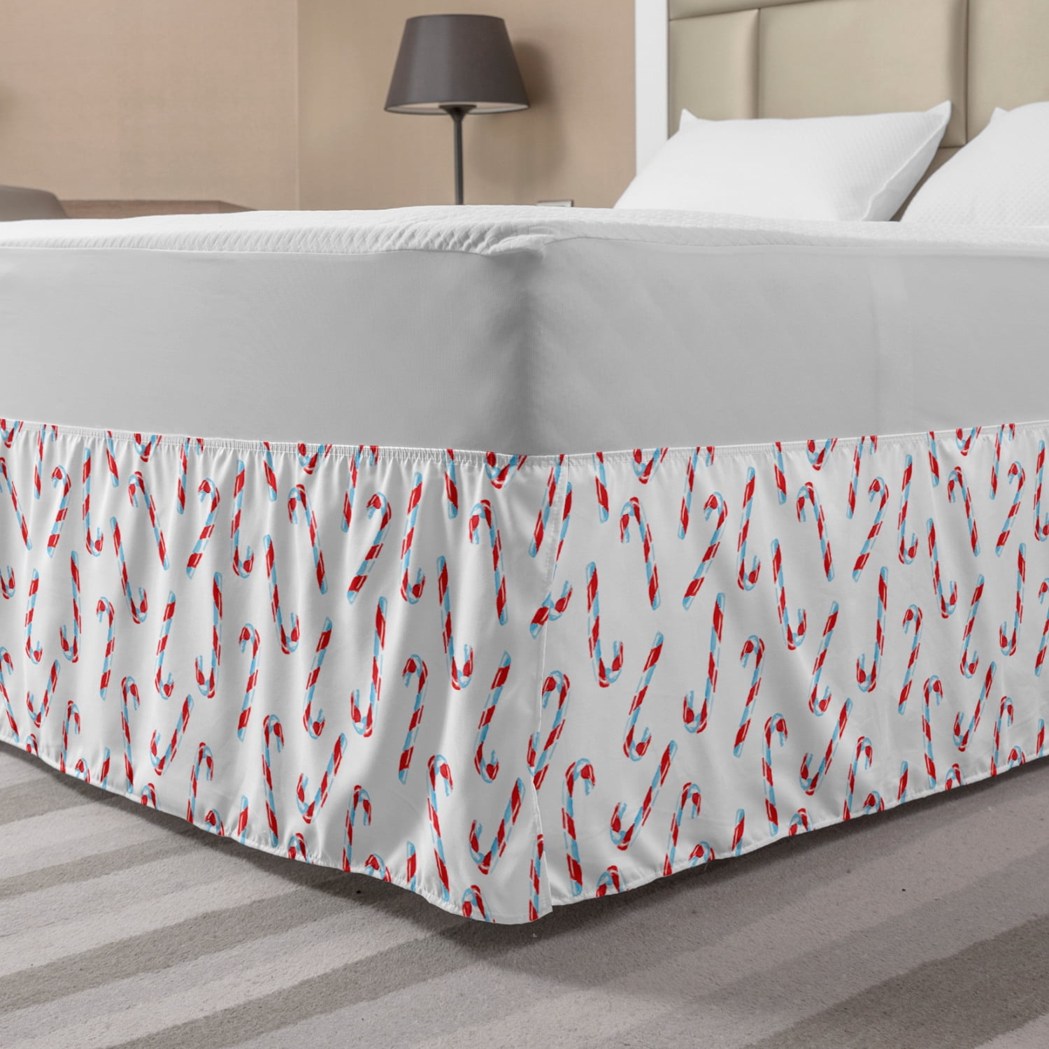 Candy Cane Bed Skirt, Aquarelle Style Sweets Traditional Christmas ...