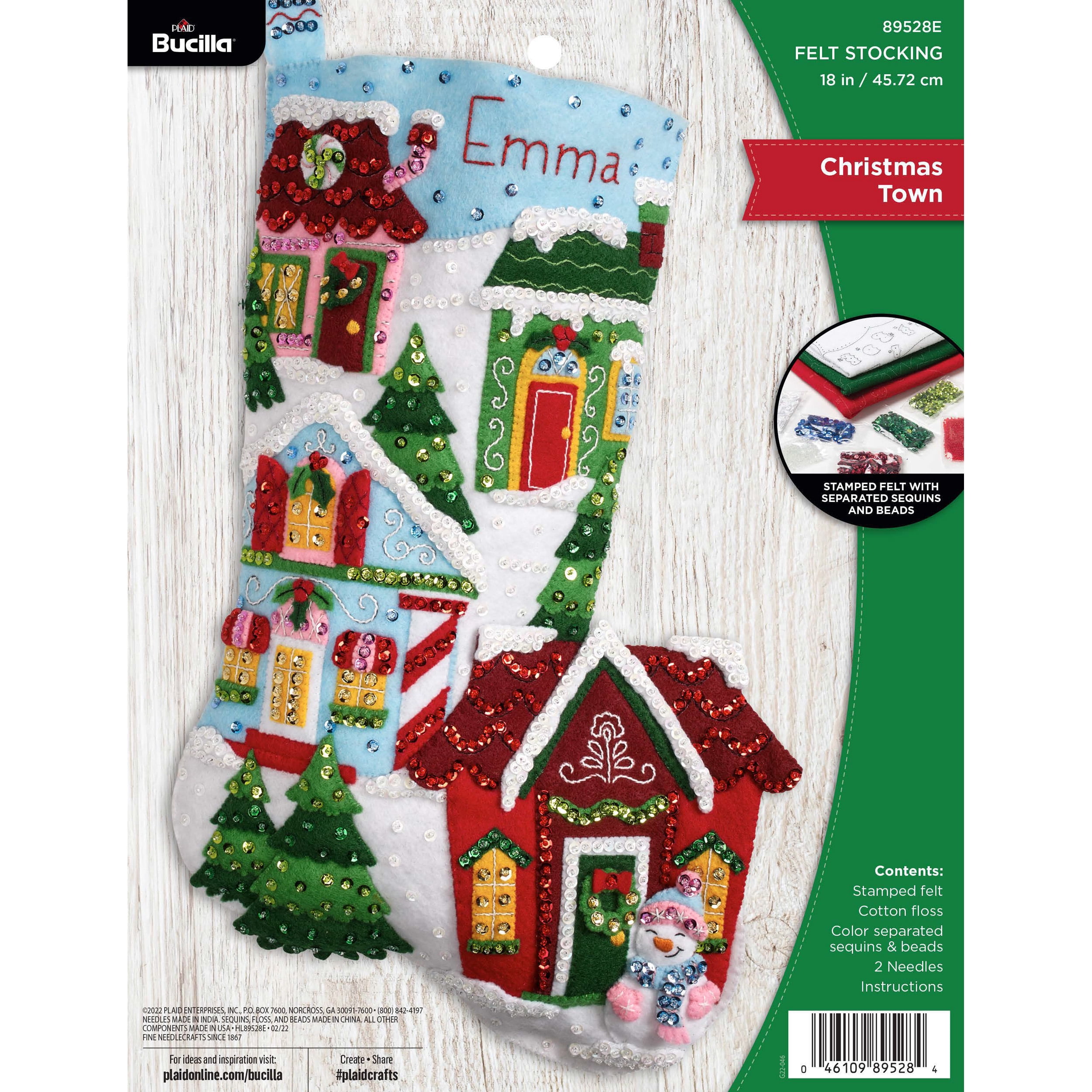 Bucilla Felt Applique 18" Christmas Stocking Kit, Christmas Town ...
