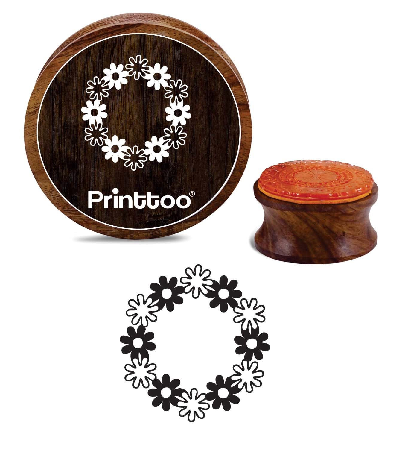 Printtoo Craft Textile Round Floral Wreath Wooden Rubber Stamp Scrap ...