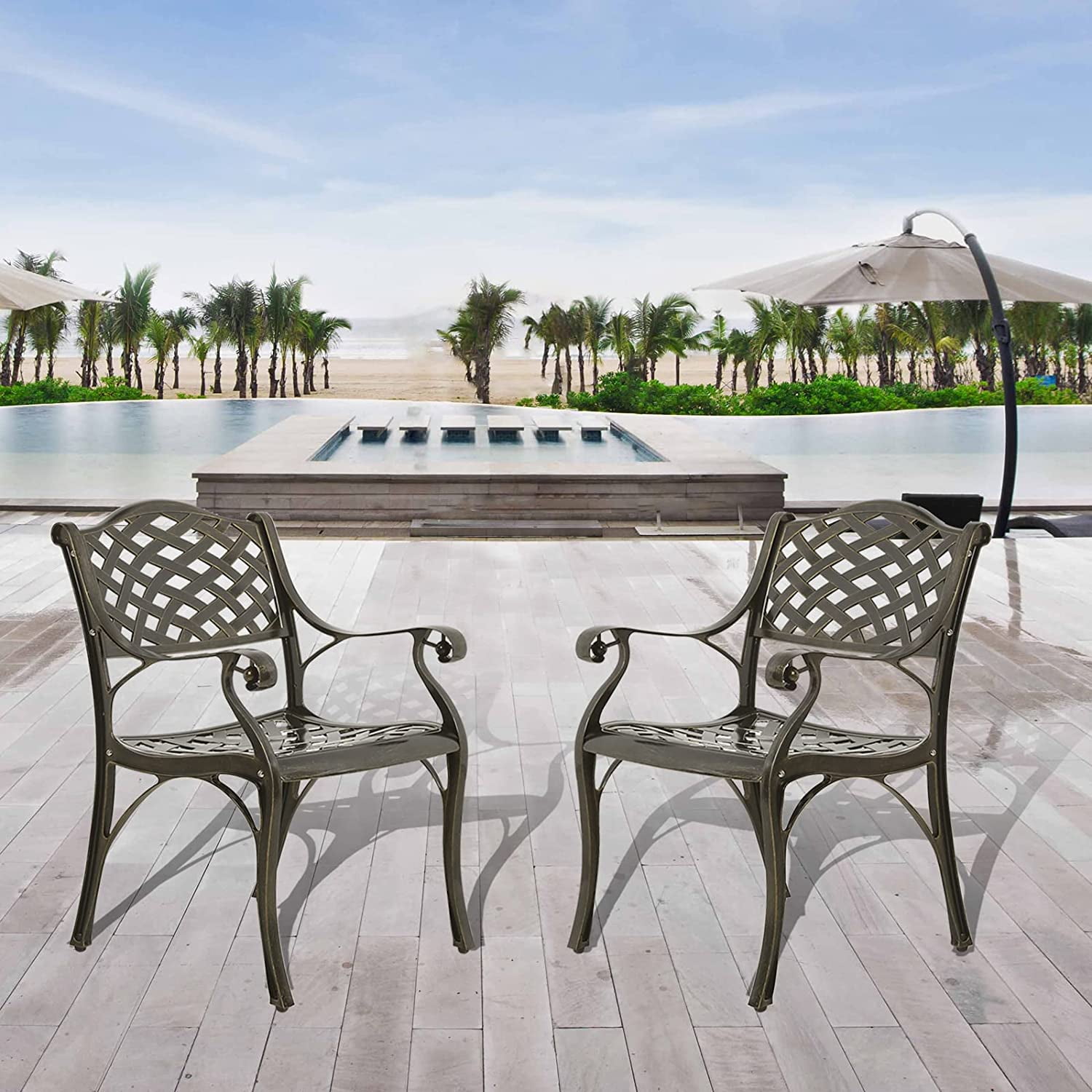 W WARMHOL 2 Piece Outdoor Cast Aluminum Patio Chairs, Bistro Dining ...